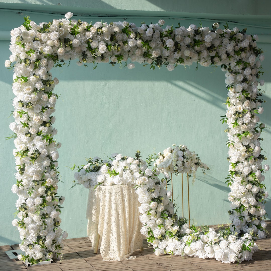 Greenery Style White Rose Floral Runner for Wedding Background ...