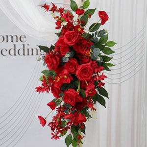Customize Flower Row Artificial Red Rose Flower Wedding Background ...