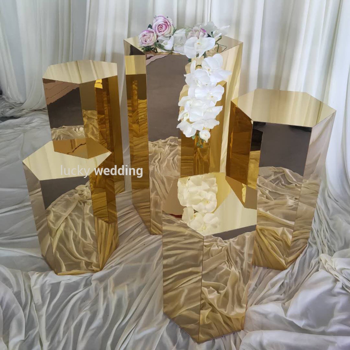 3pcs Wedding Cake Stand Hexagonal Mirror Acrylic Pedestal Gold - Etsy