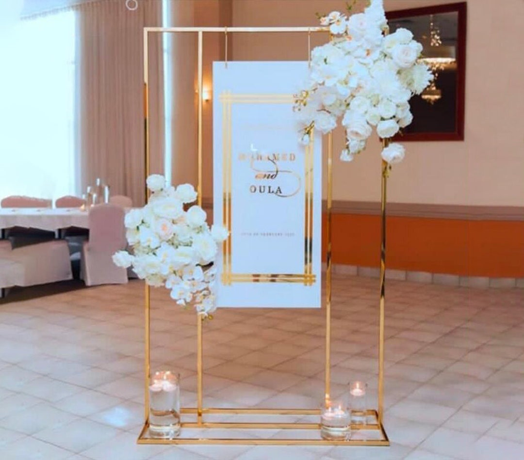 Gold Plated Wedding Arch Backdrop: Welcome Sign Display (6.56x3.28ft ...