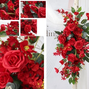 Customize Flower Row Artificial Red Rose Flower Wedding Background ...