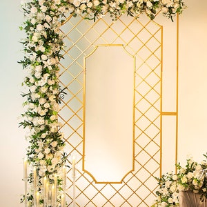 Flower Metal Stand Shiny Gold Arch Frame Wedding Background Shelf Frame ...