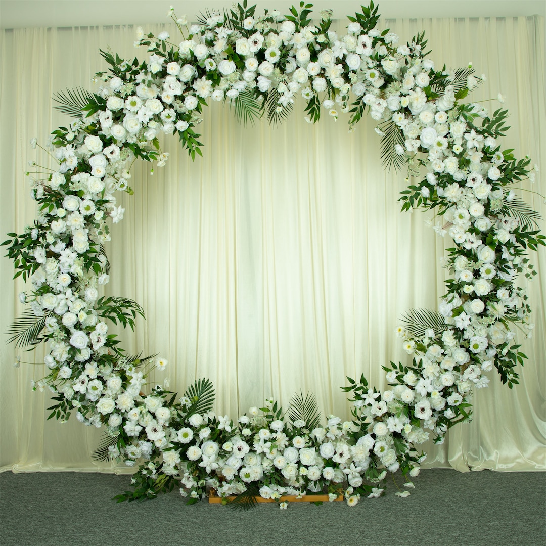 Greenery White Rose Flower Runner for Wedding Backdrop Decorations Event Circle Arch Floral ...