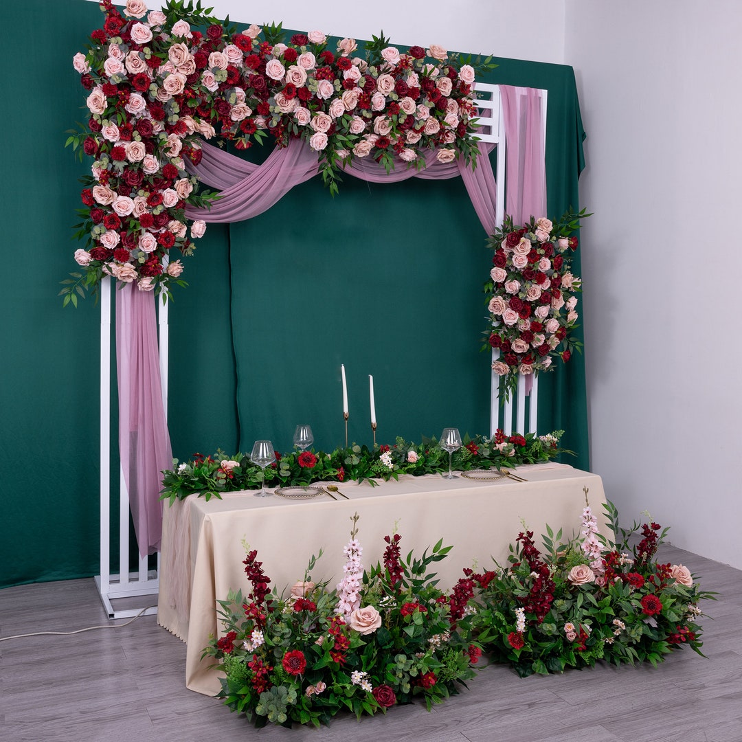 Artificial Flowers for Wedding Decoration Deep Red Pink Rose Greenery ...