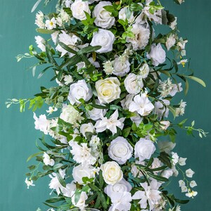 Greenery Style White Rose Floral Runner for Wedding Background ...