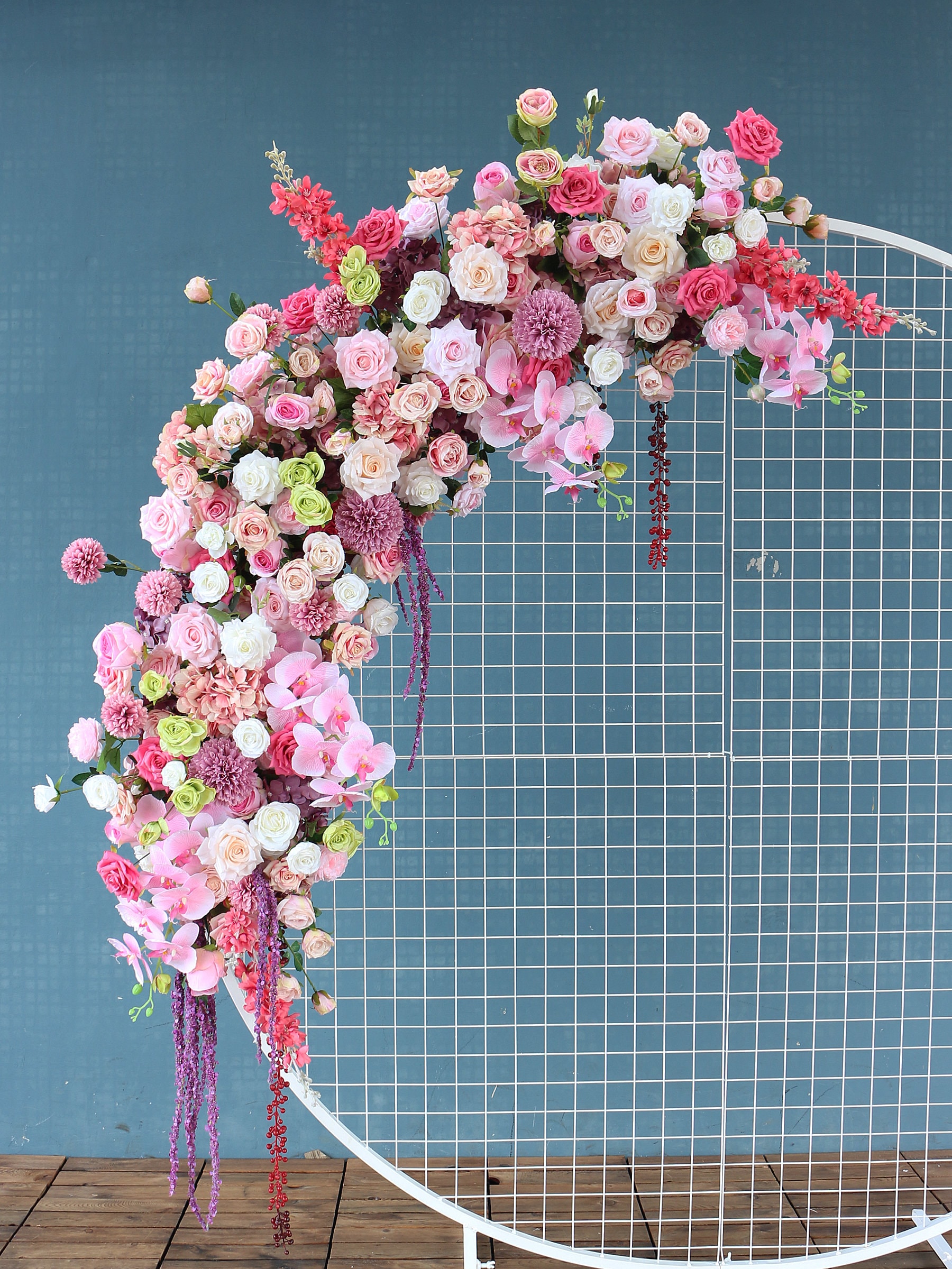 Customize Silk Pink Rose Artificial Flowers Mesh Arch Flower - Etsy ...