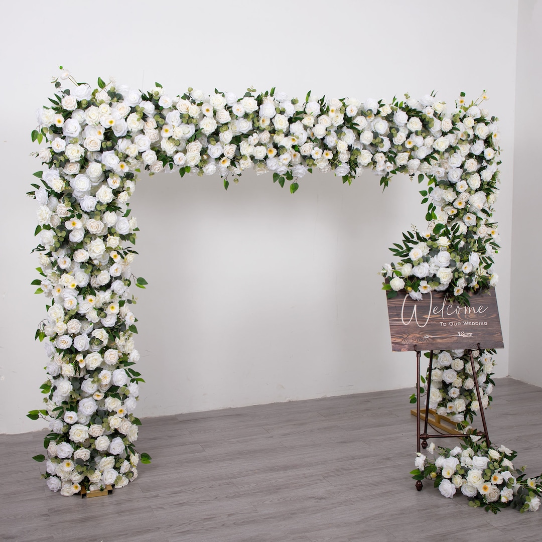 Artificial White Rose Floral Row Wedding Arrangement Background ...