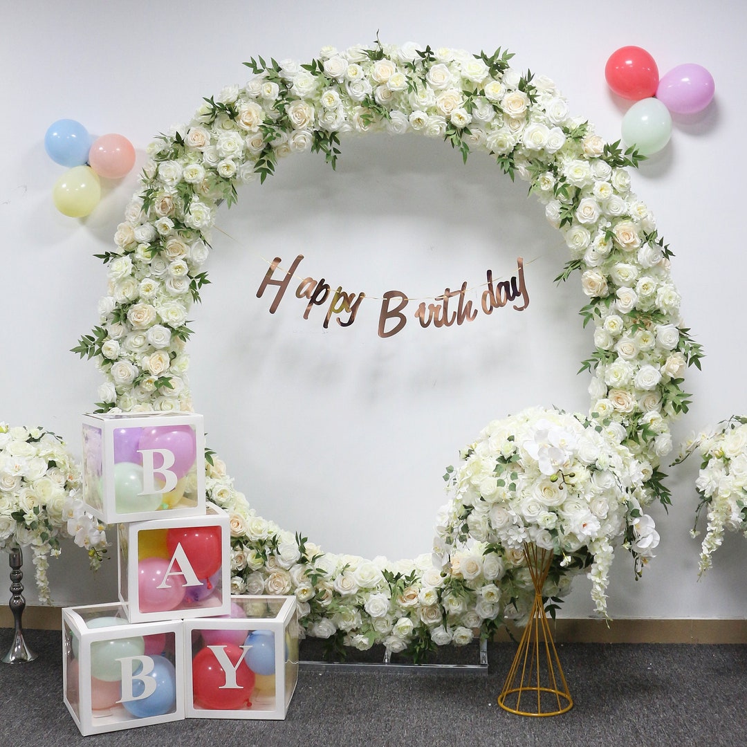 Custom White Rose Garland Round Arch Decor Wedding Background Decor ...