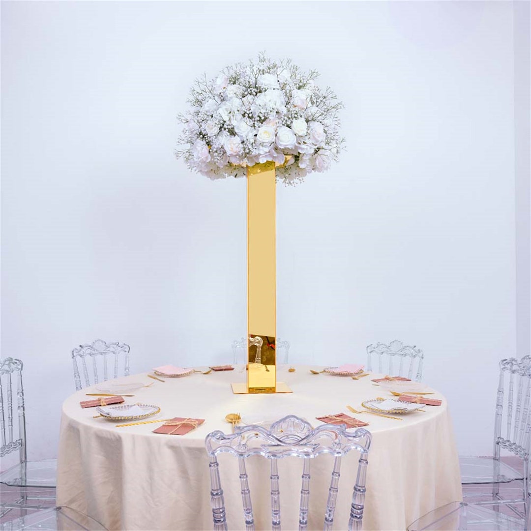 Gold Acrylic Mirror Pillar Flower Stand for Wedding Backdrop Decor ...