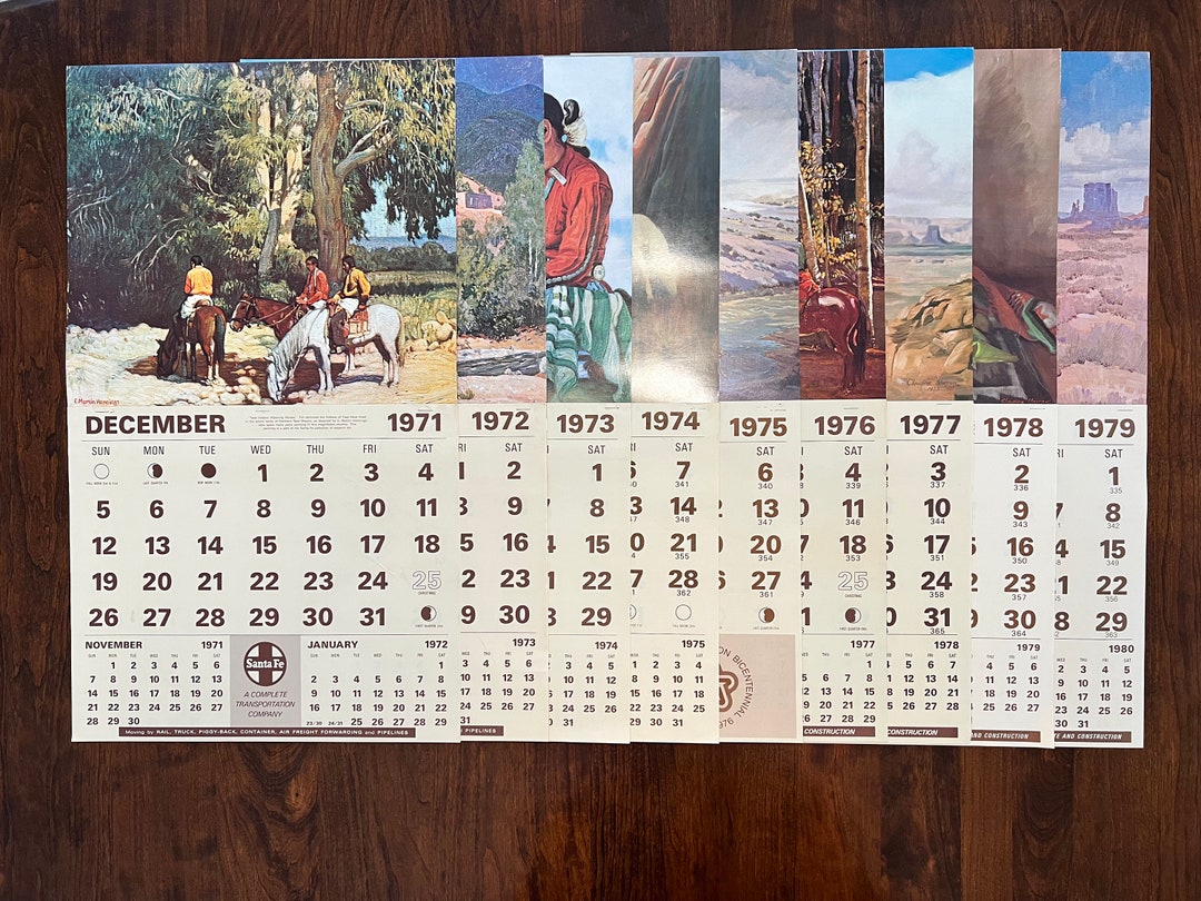Santa Fe Wall Calendars 1971 - 1979, Vintage Santa Fe Railway ...