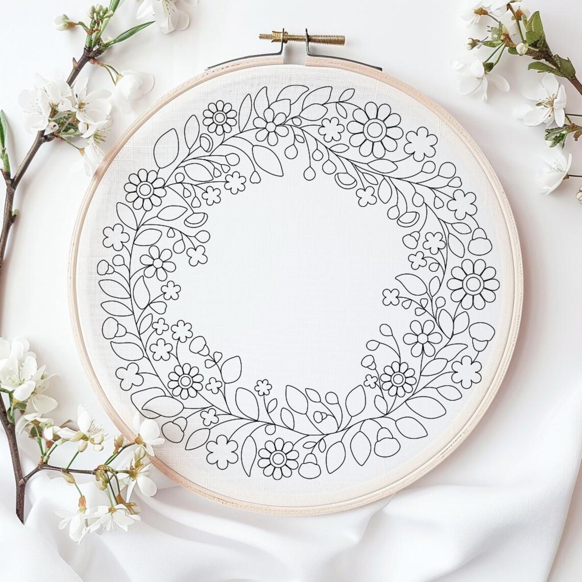 Floral Wreath Hand Embroidery Pattern PDF. Beginner-friendly Digital ...