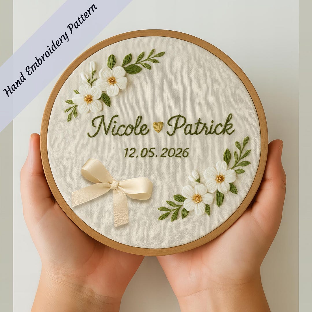 Wedding Floral Embroidery Pattern PDF Modern Hand Embroidery Hoop ...