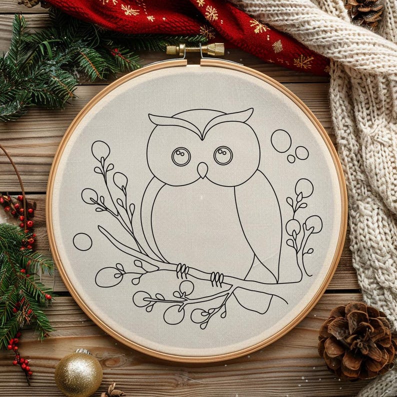 Owl Hand Embroidery PDF Pattern, Cute Owl Digital Pattern, Winter ...