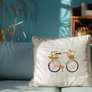 Cute Bicycle Hand Embroidery PDF Pattern Bike With Basket Flowers ...