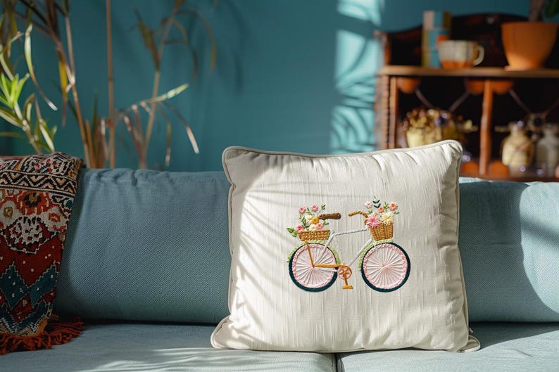 Cute Bicycle Hand Embroidery PDF Pattern Bike With Basket Flowers ...
