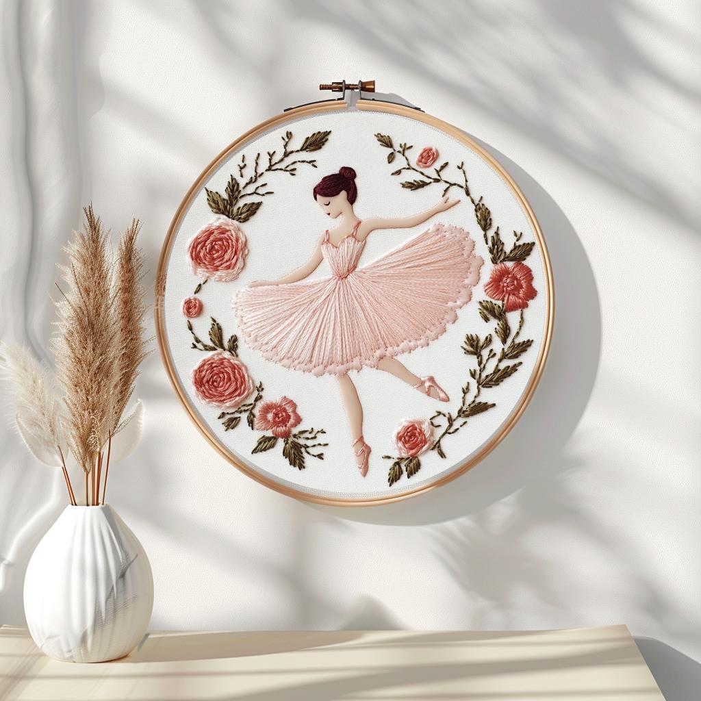 Dancing Ballerina Embroidery Pattern Elegant Romantic Floral Hand ...