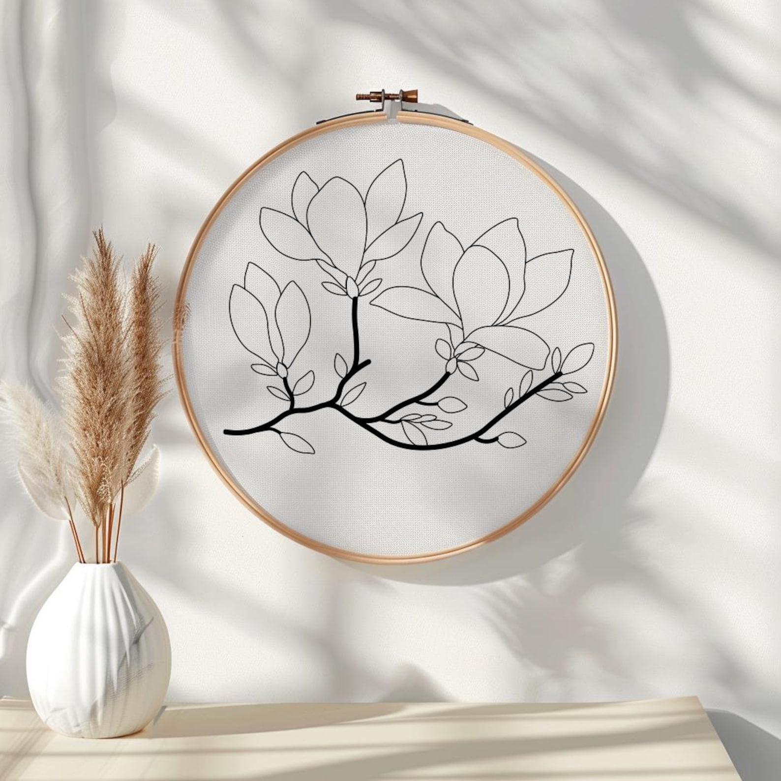 Magnolia Blossom Hand Embroidery, Floral Wall Art in Hoop, Botanical ...