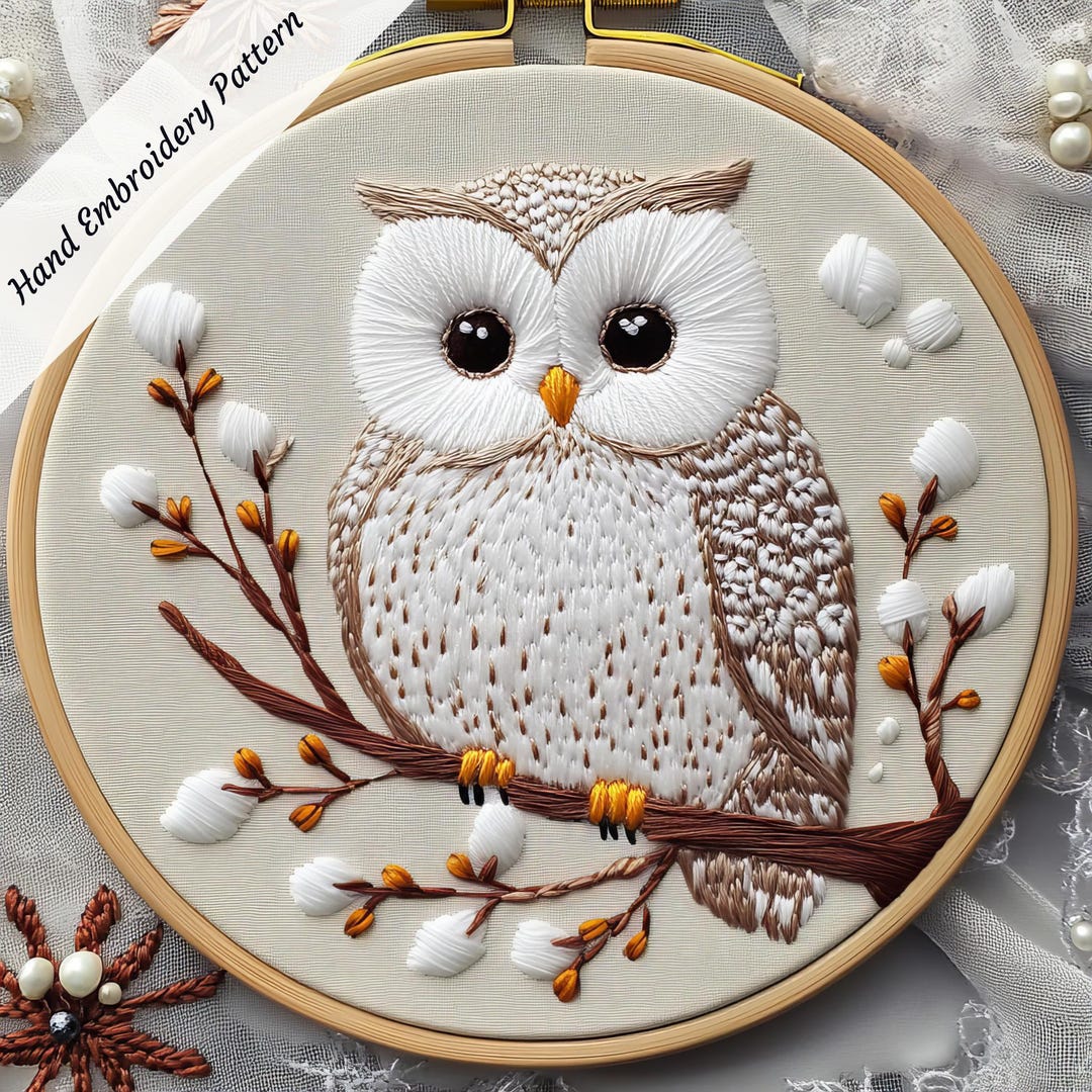 Owl Hand Embroidery PDF Pattern, Cute Owl Digital Pattern, Winter ...