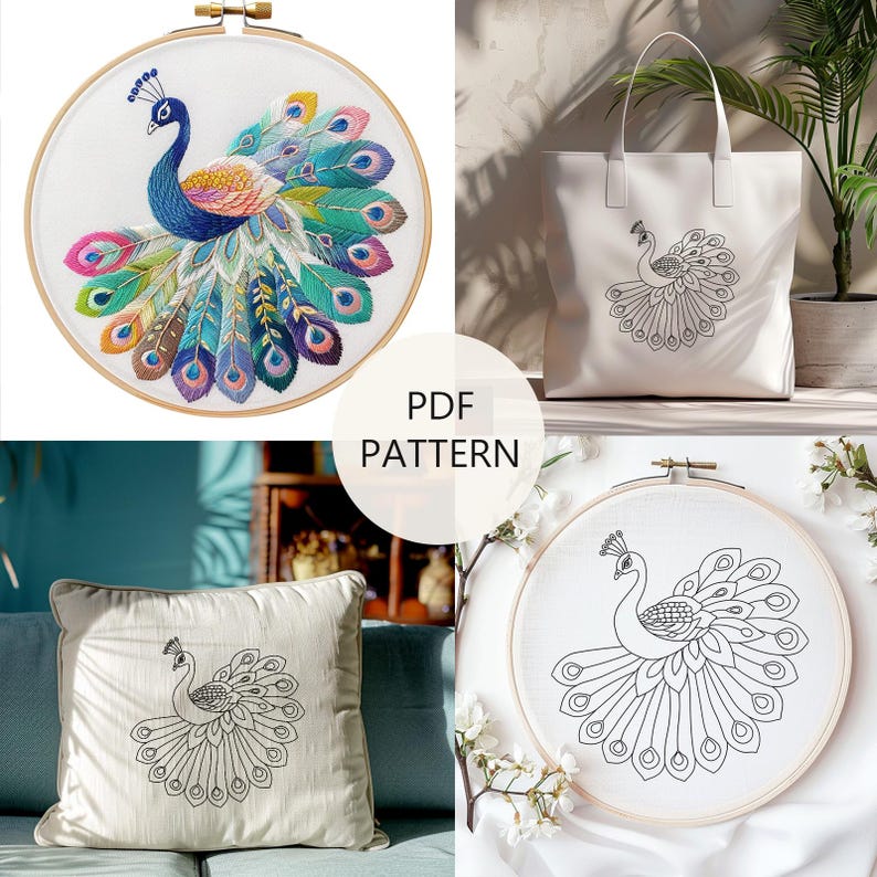 Peacock Hand Embroidery Pattern Colorful Bird PDF Modern Embroidery ...