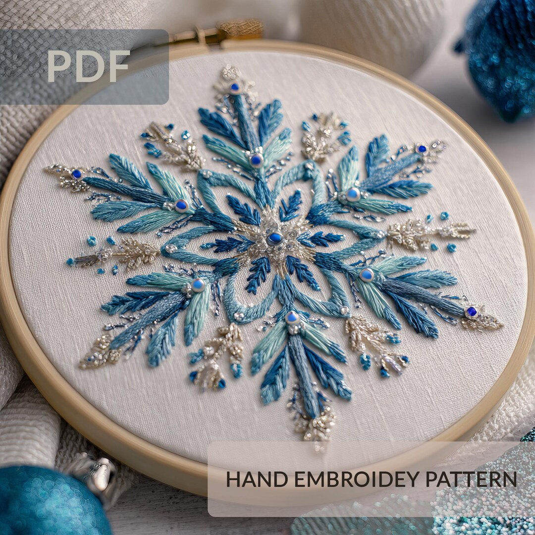Christmas Snowflake Hand Embroidery Pattern PDF | Winter Embroidery ...