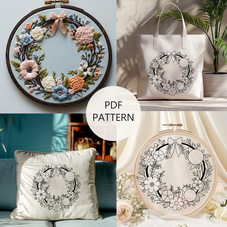 Molde para bordado de guirlanda de casamento, design floral boho (PDF ...