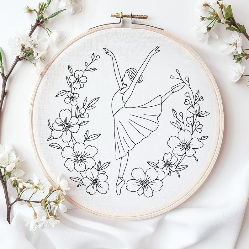 Ballerina Embroidery Pattern PDF, Floral Dance Hoop Art, Hand ...
