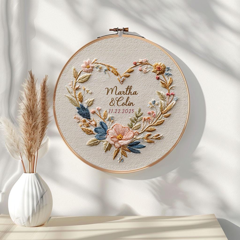 Personalized Wedding Wreath Embroidery Pattern PDF • Custom Names ...