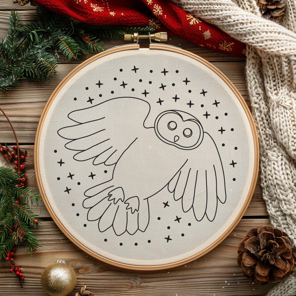Owl Hand Embroidery PDF Pattern, Cute Owl Digital Pattern, Winter ...