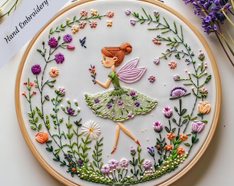 Fairy Embroidery Pattern Whimsical Floral Pixie Hand Embroidery Design ...