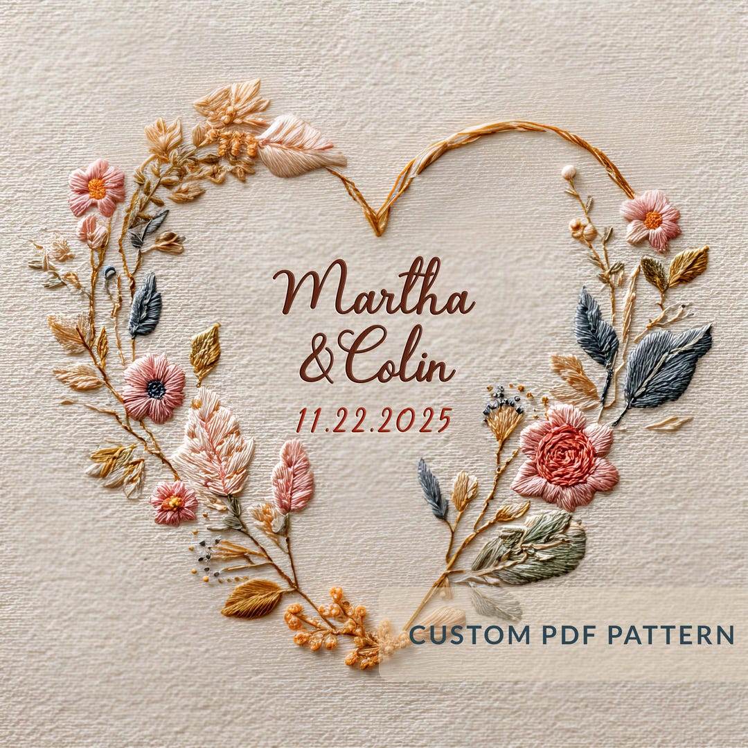 Personalized Wedding Wreath Embroidery Pattern PDF • Custom Names ...