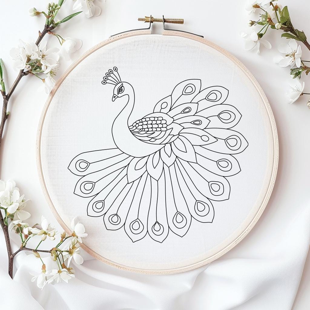 Peacock Hand Embroidery Pattern, Colorful Bird Design (PDF) - Etsy