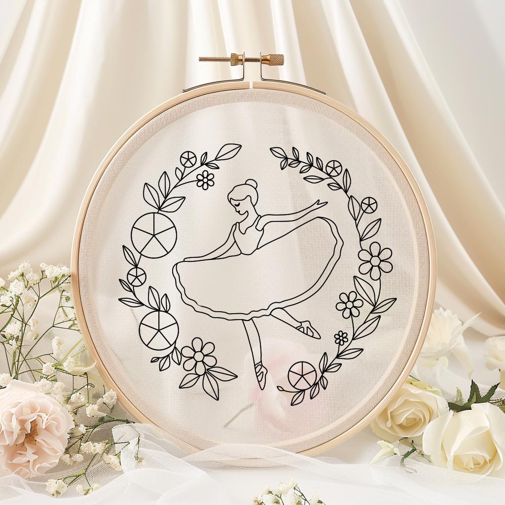 Dancing Ballerina Embroidery Pattern Elegant Romantic Floral Hand ...