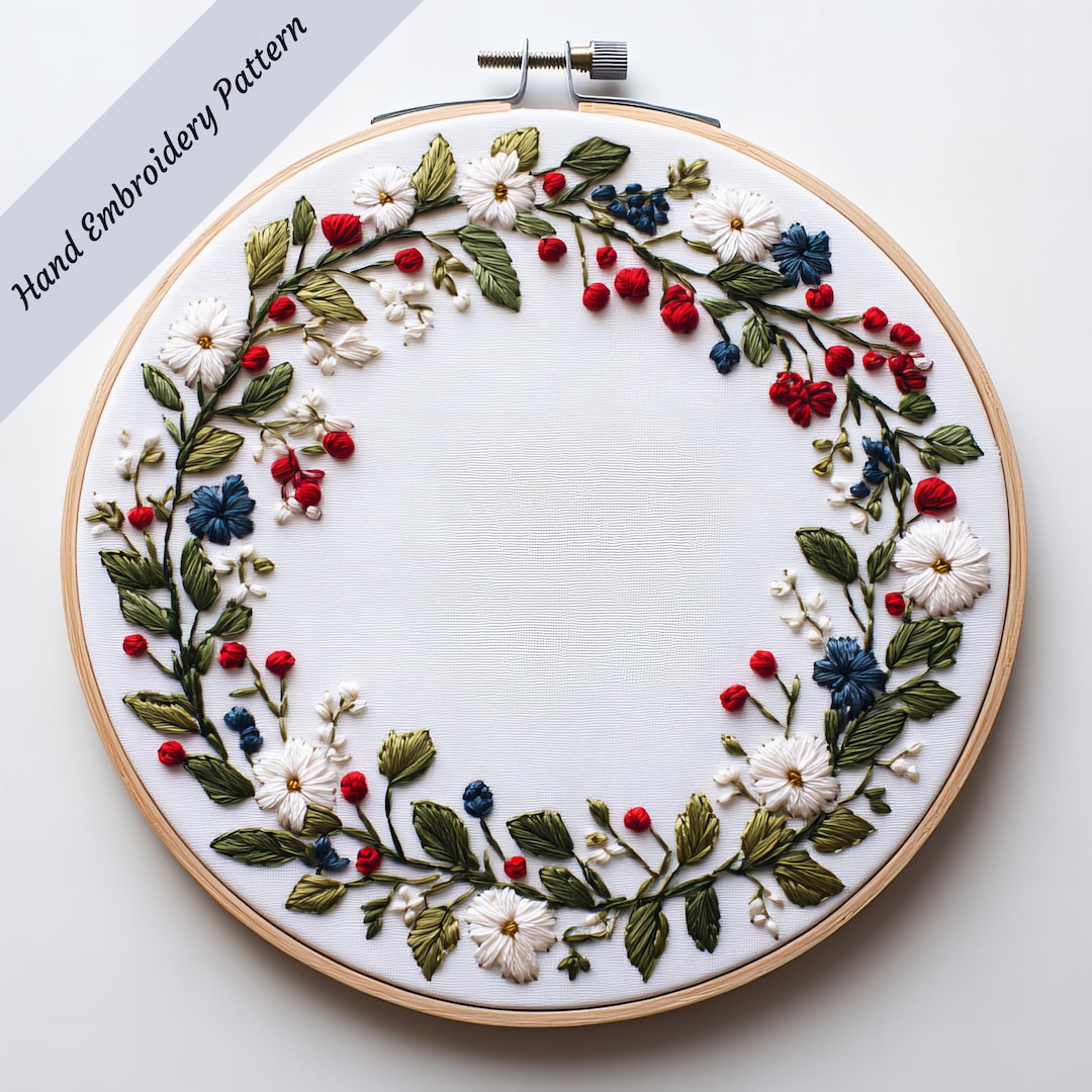 Floral Wreath Hand Embroidery Pattern PDF. Beginner-friendly Digital ...