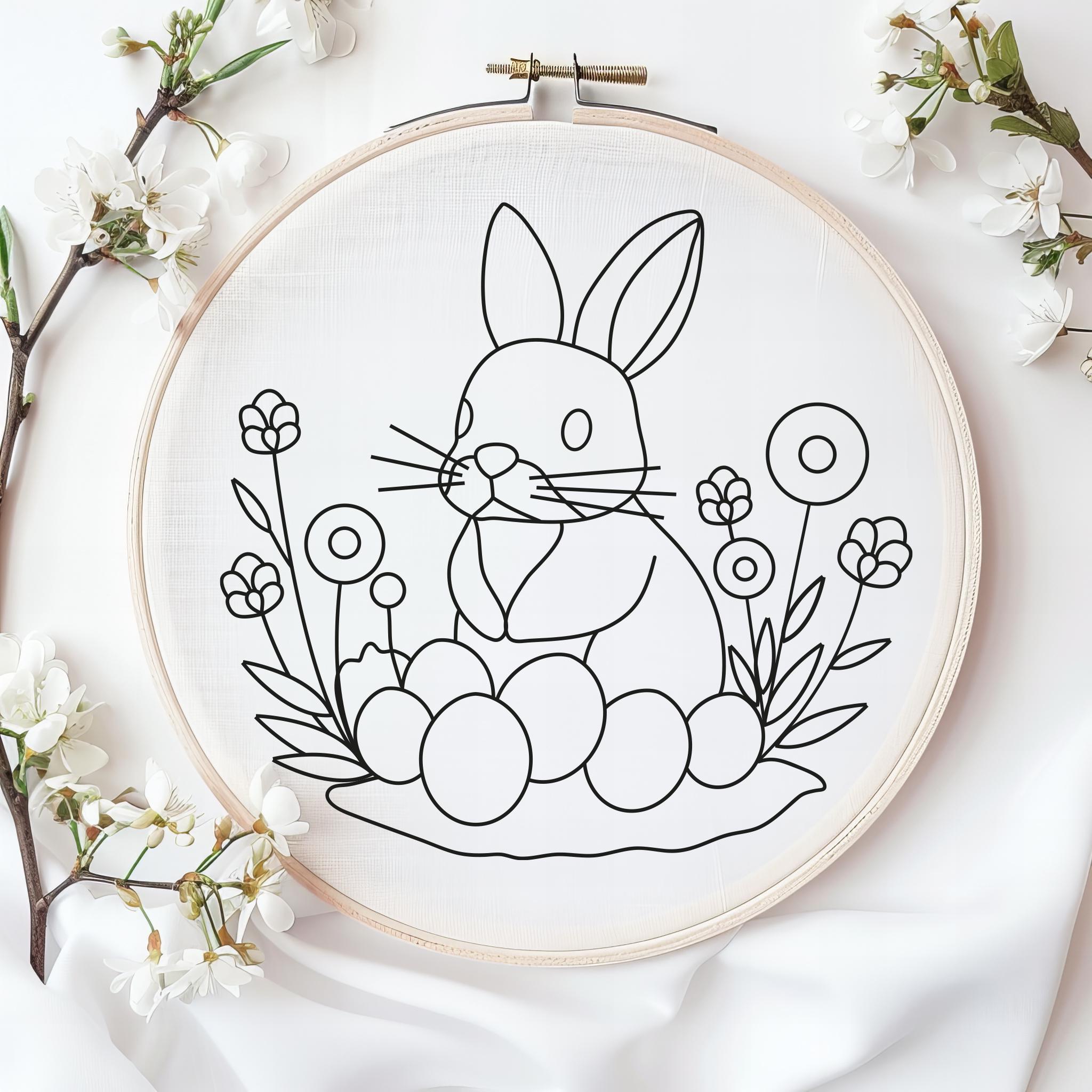 Cute Bunny Embroidery Pattern Easter Rabbit Hand Embroidery Modern ...