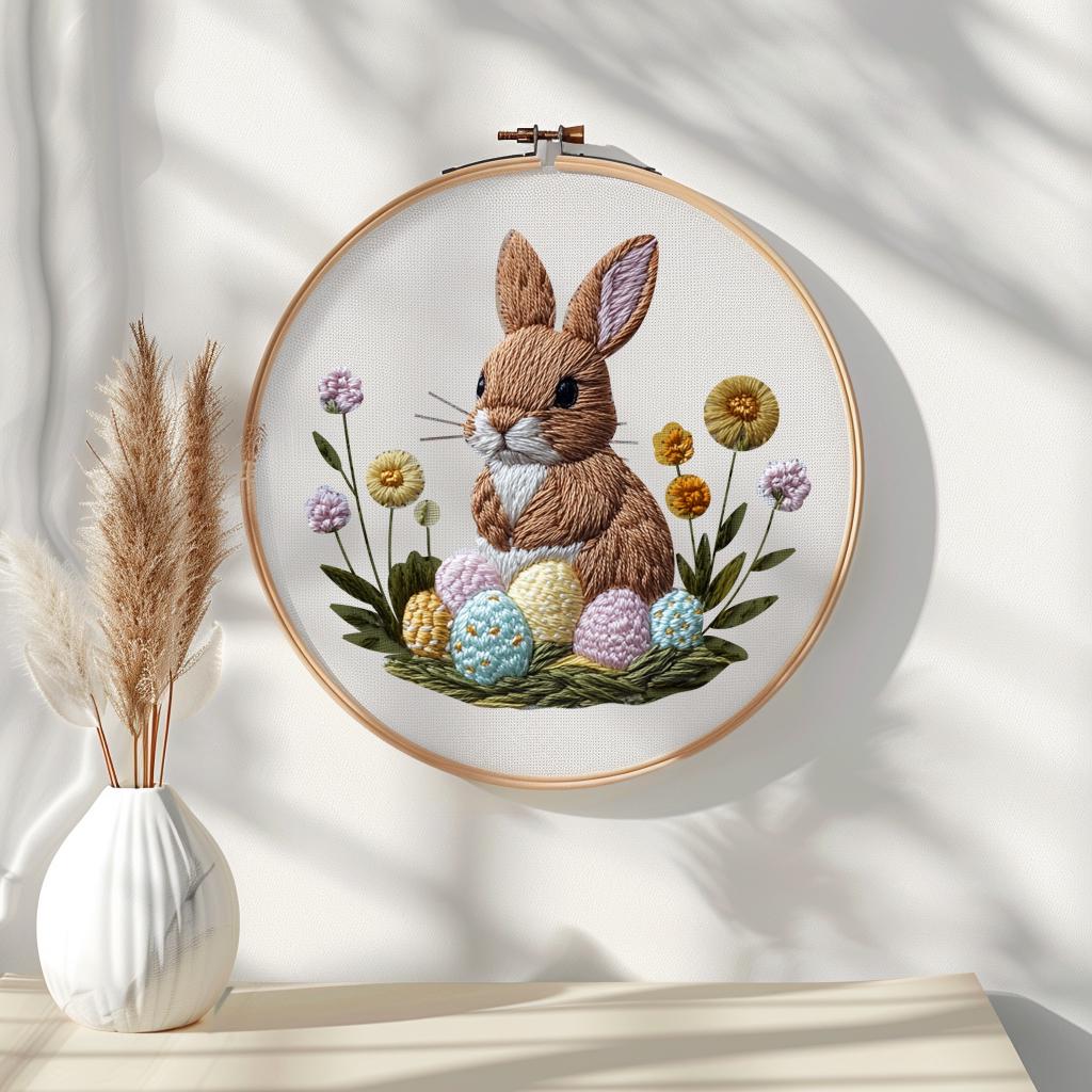 Cute Bunny Embroidery Pattern Easter Rabbit Hand Embroidery Modern ...