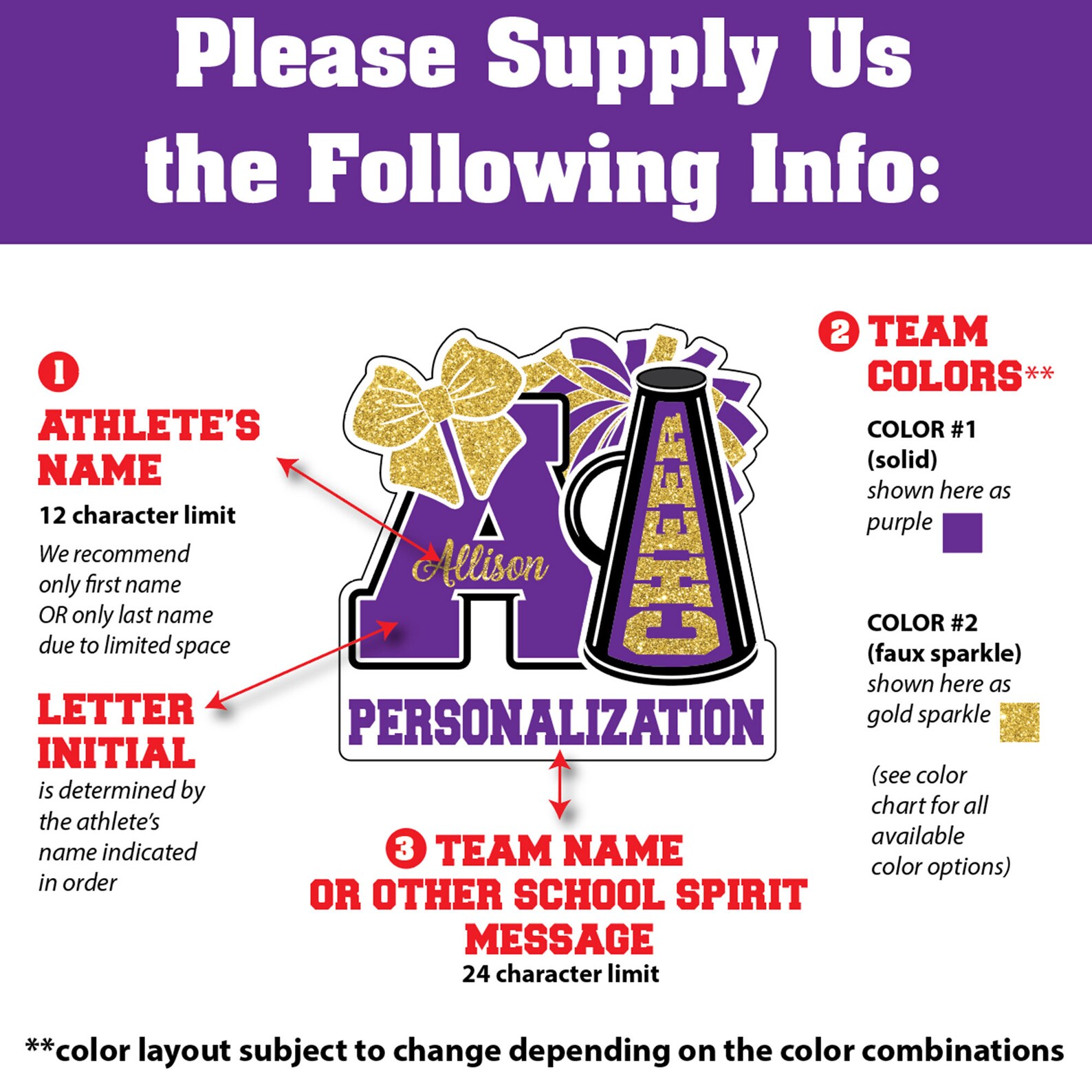 Personalized Cheer Squad Sign, Customize Name & Initial, School Colors ...