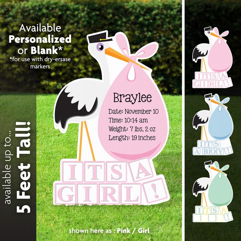 Stork Lawn Sign Baby Birth Announcement, Celebration Yard Card - Etsy