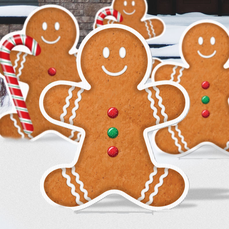 Gingerbread Men Christmas Yard Signs, Holiday Decor, Set of 4 ...