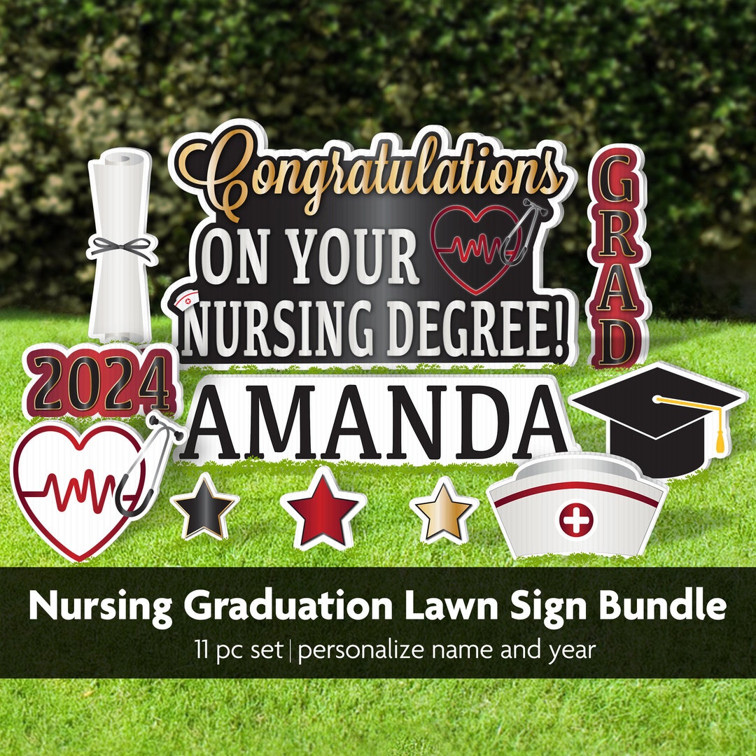 Nursing School Graduation Yard Sign Set, 11 Pc Personalized Graduate ...