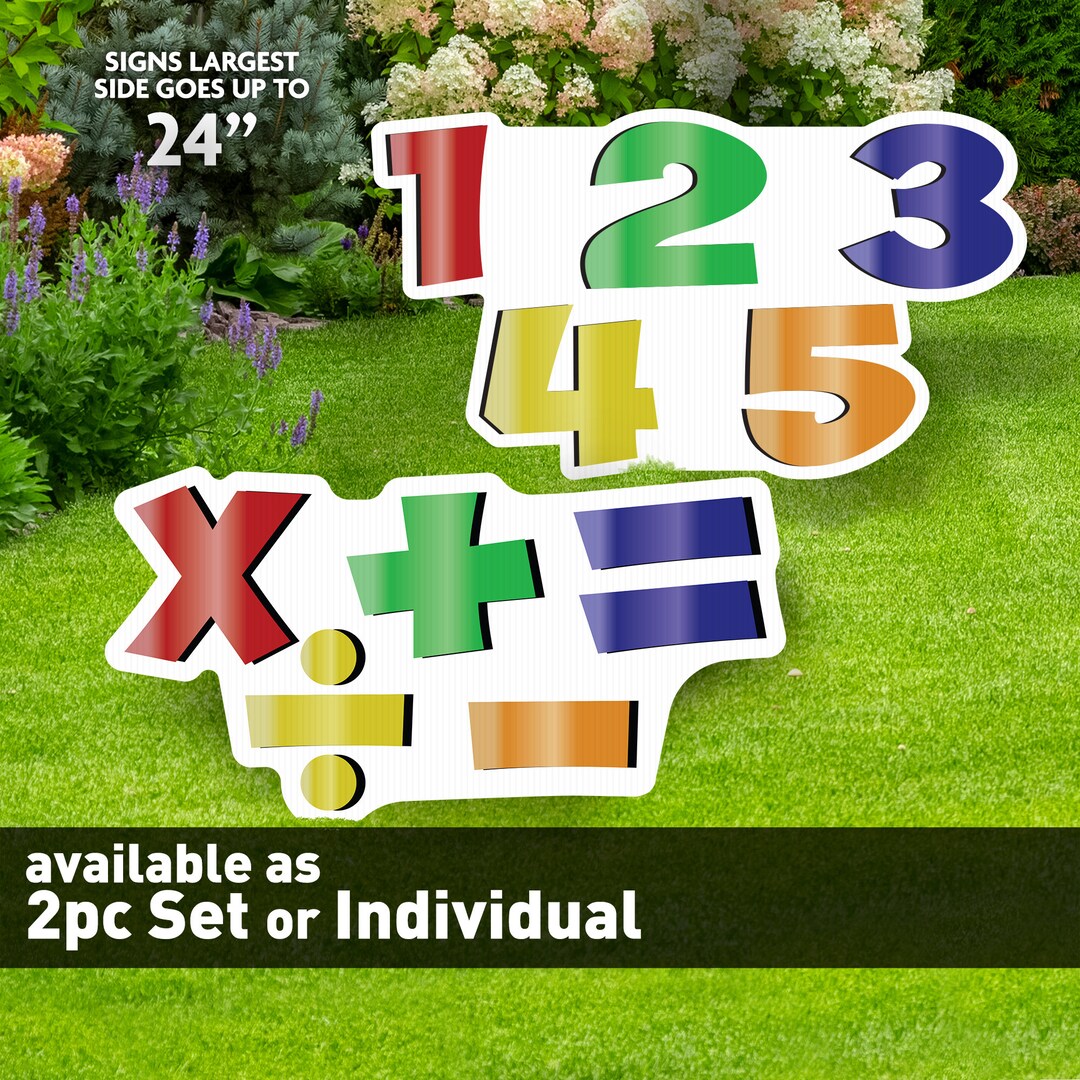 Math Symbols & Numbers Lawn Flair, 2 Set or Individual Yard Signs ...