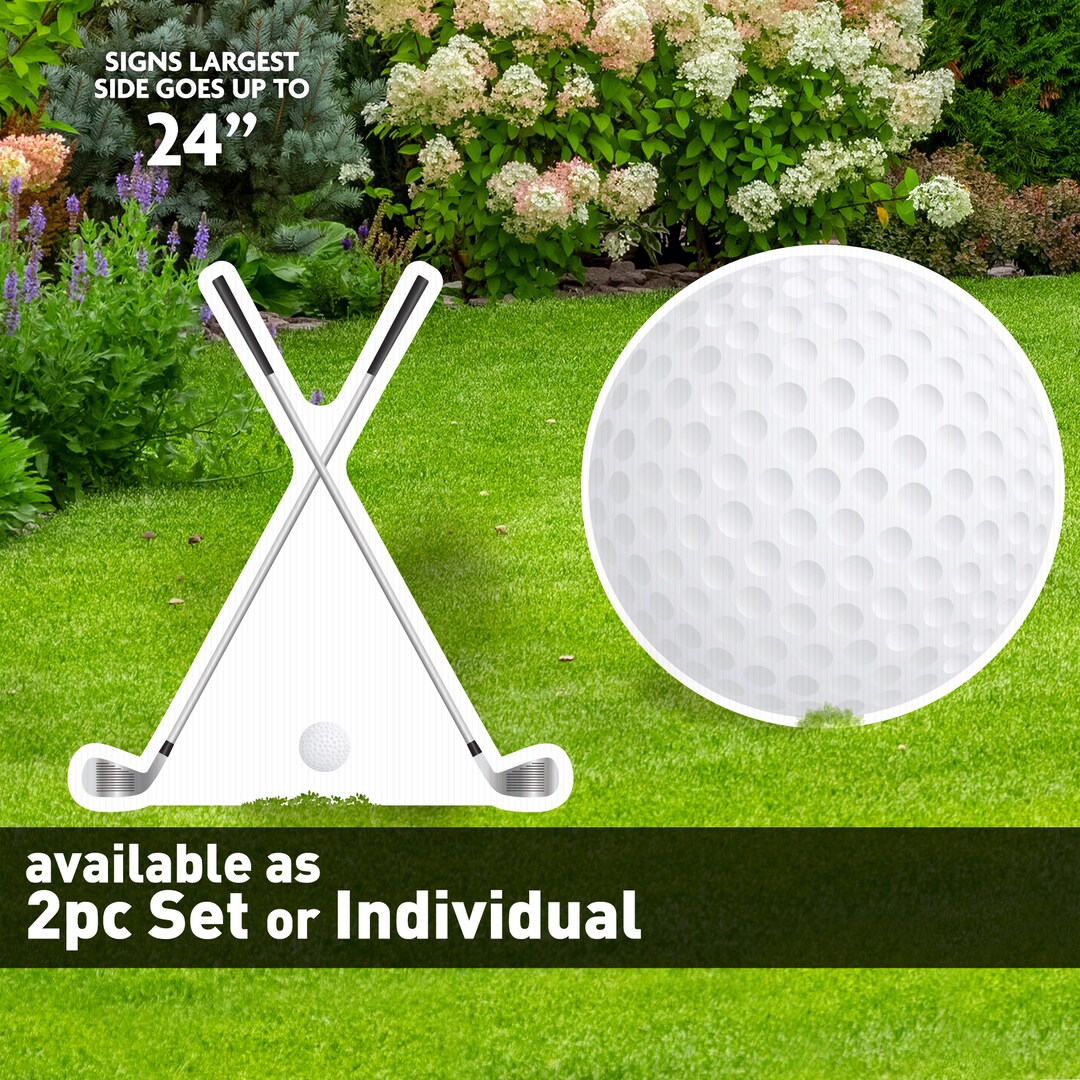 Golf Clubs & Ball Lawn Signs, Sports Party Decor 2 Set or Individual ...
