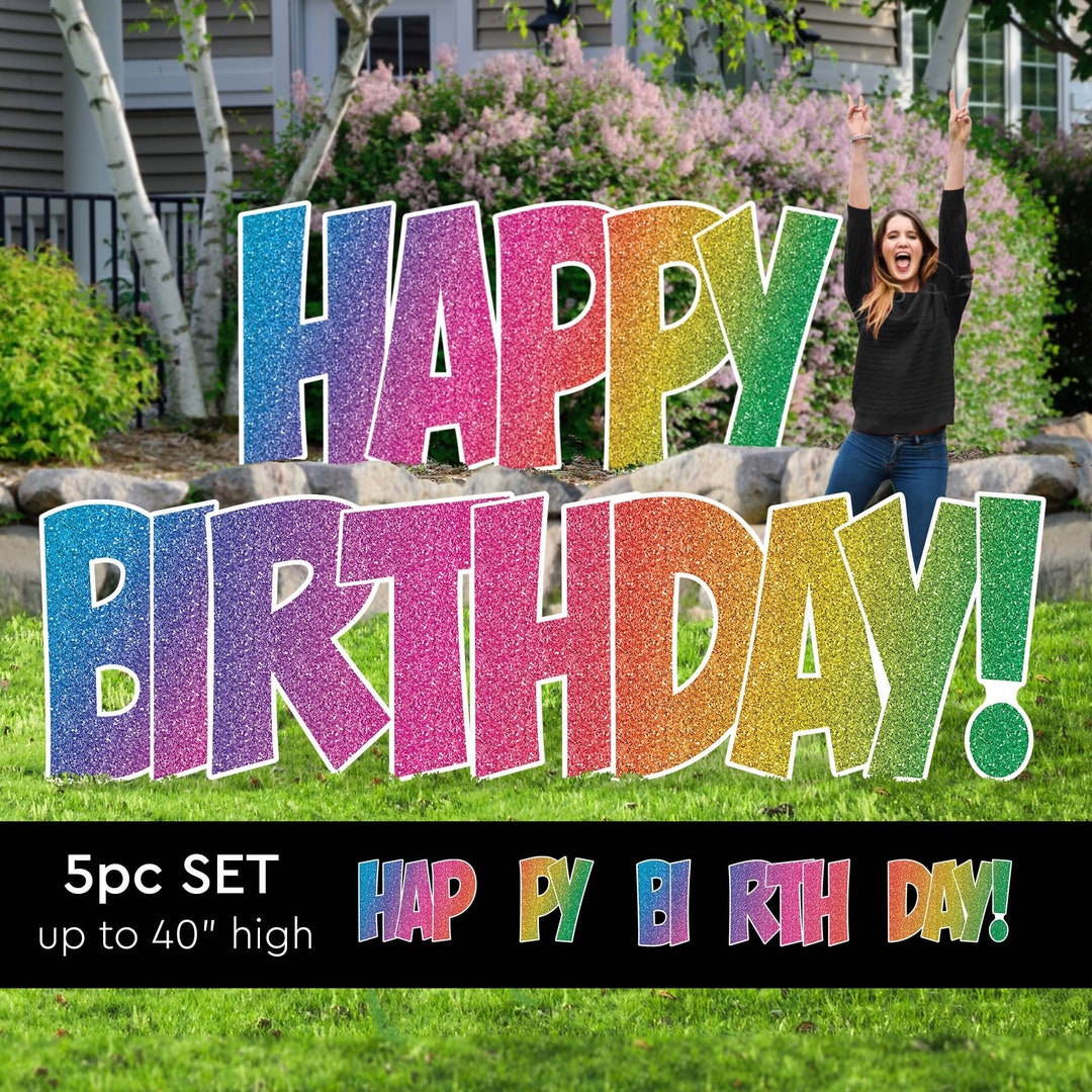 Big, HAPPY BIRTHDAY Yard Sign Set, Easy Set up 5 Piece Birthday Yard ...