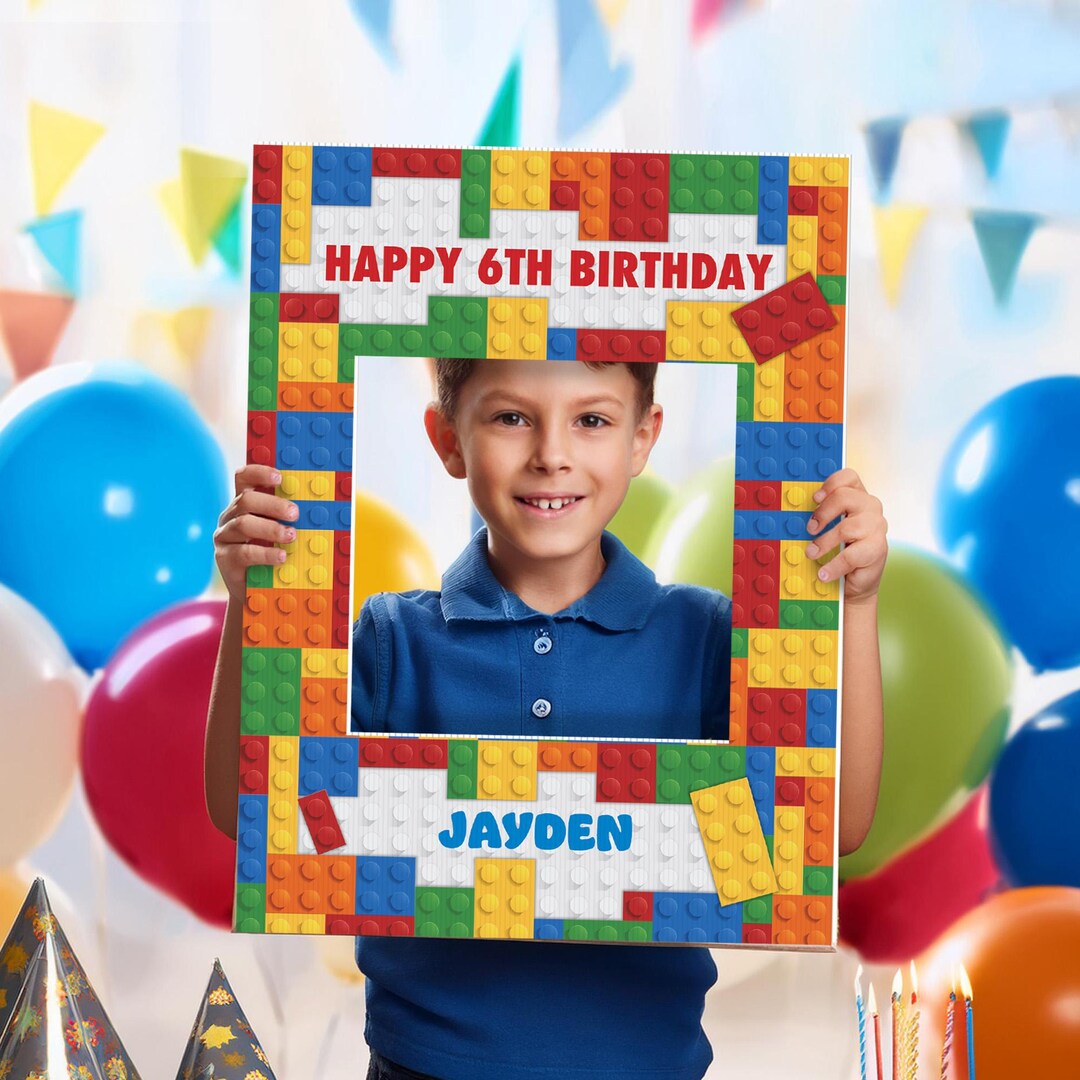 Construction Building Blocks Themed Selfie Frame and Photo Prop for ...