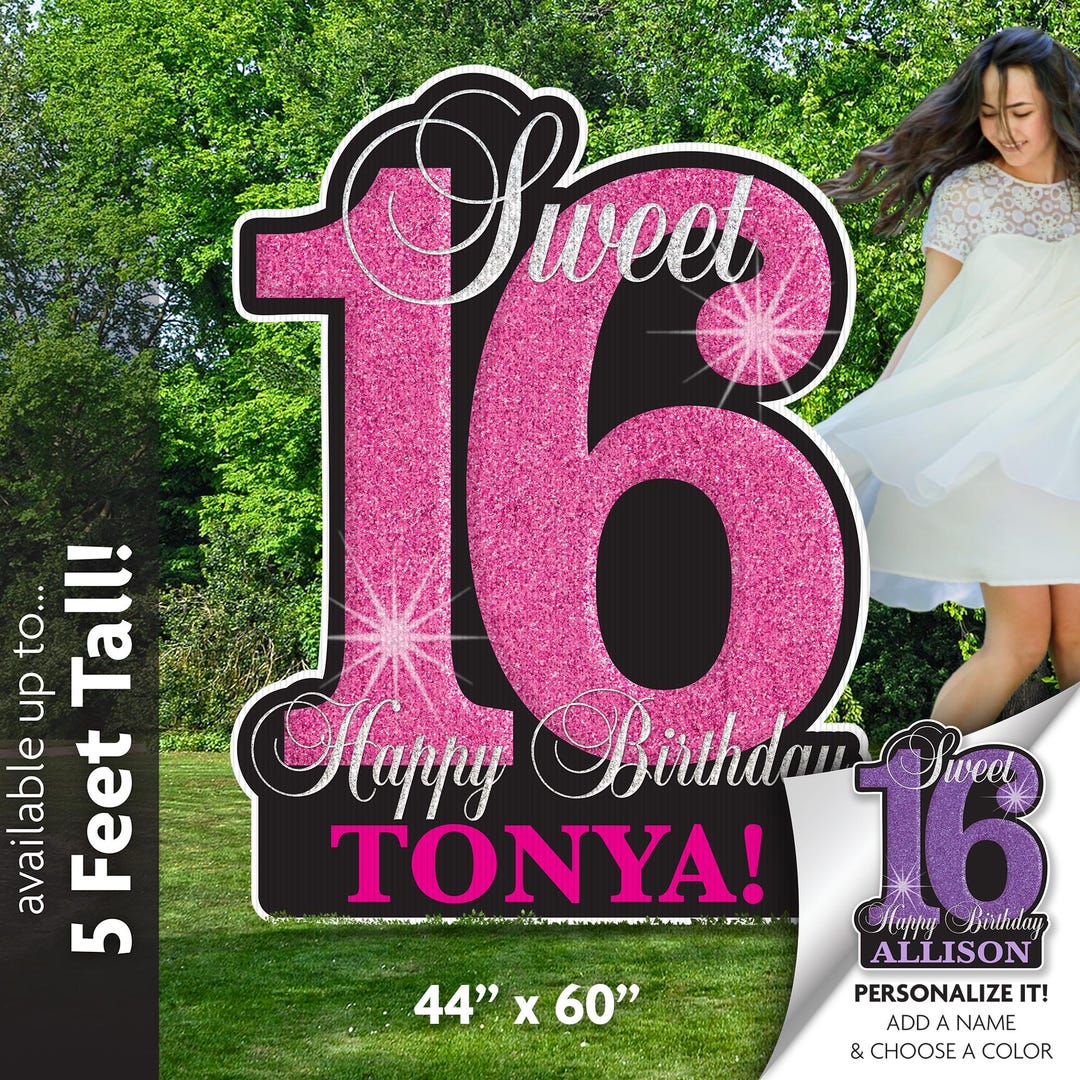 Sweet 16 Personalized Birthday Yard Sign, Lawn Decoration, Printed - Etsy