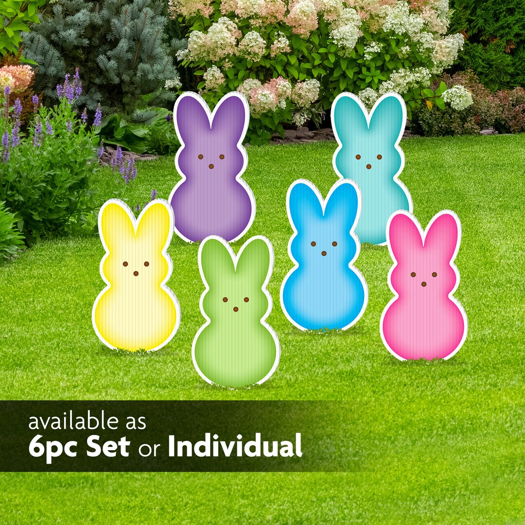6 Piece Peep and Bunny Yard Signs, Lawn Sign, Banner, Photo Prop, Yard ...