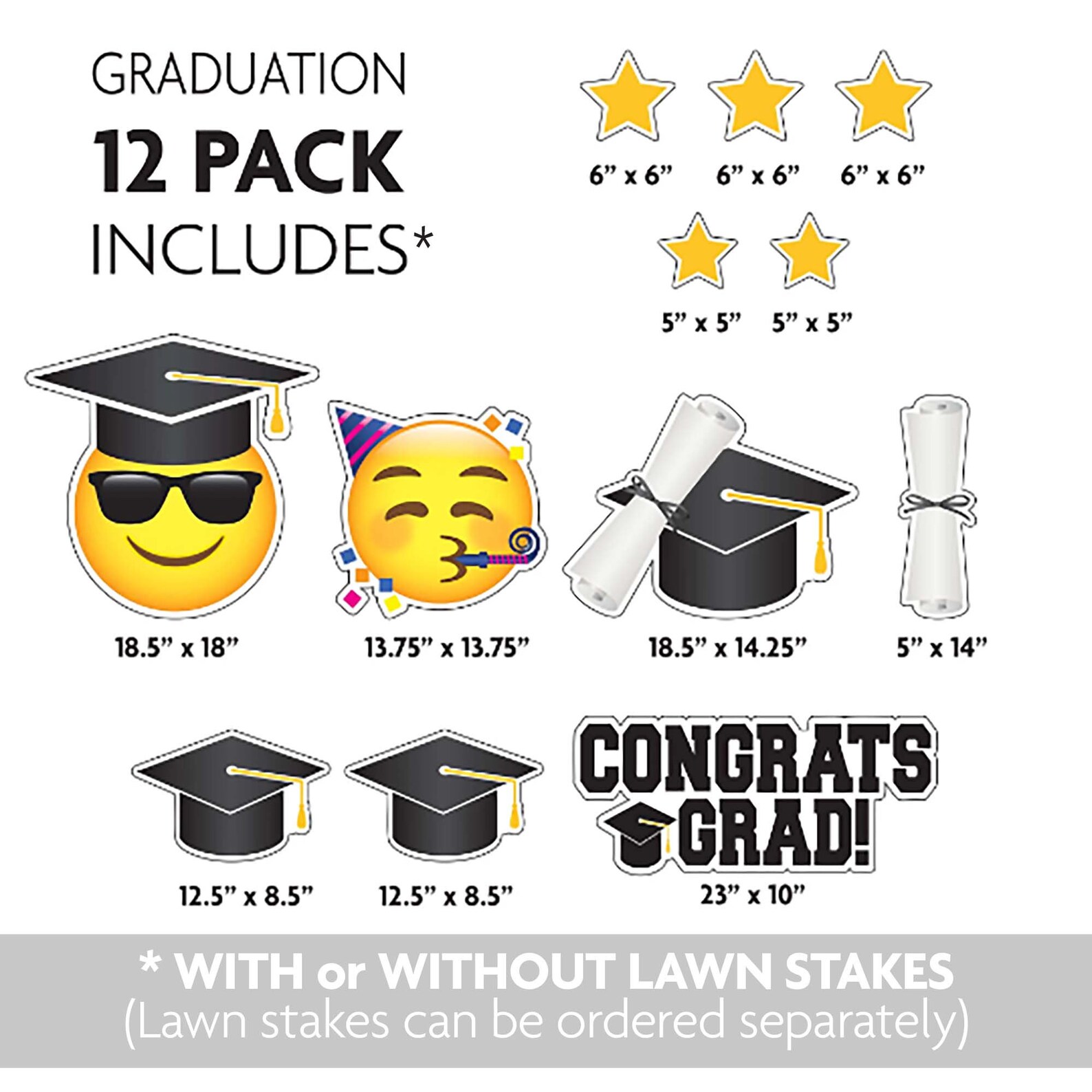 Graduation Emoji Yard Sign Set, 12-piece Graduation Party Decorations ...