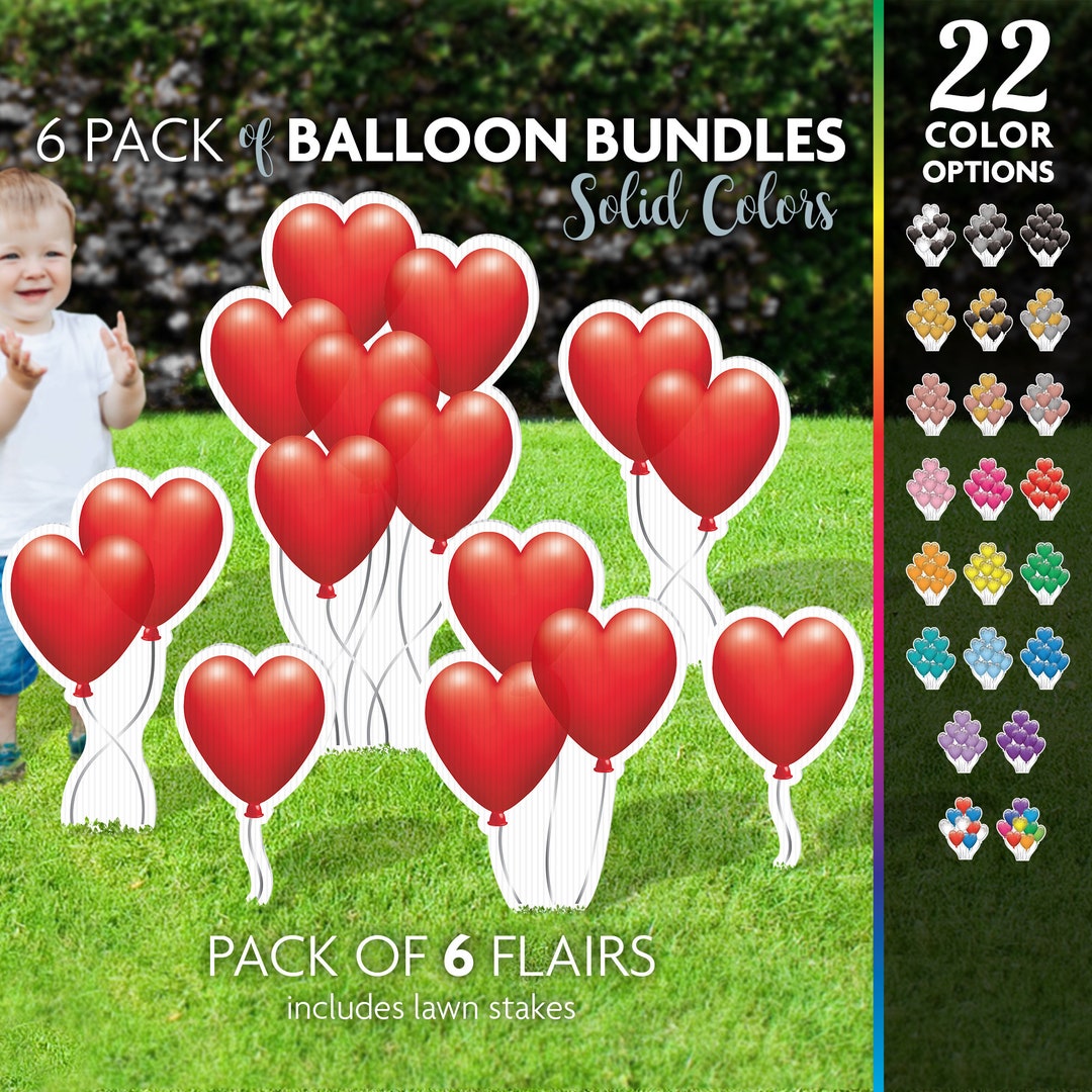 6 Pc Solid Heart Balloon Sign Set, Flair Yard Cards, Lawn Yard Flair ...