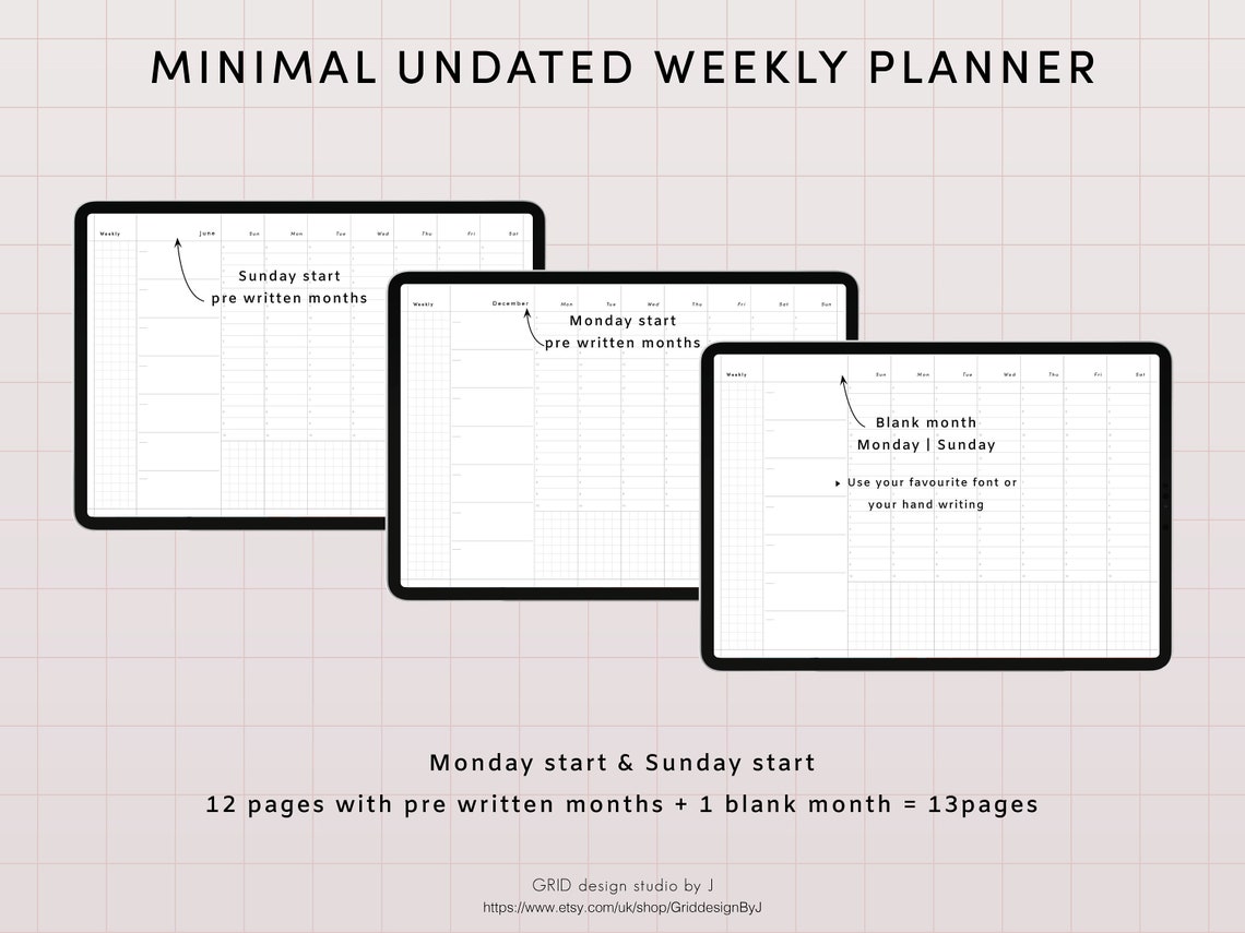 Minimal Undated Digital Weekly Schedule Planner for Goodnotes ...