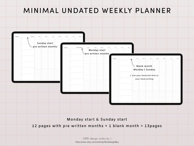 Minimal Undated Digital Weekly Schedule Planner for Goodnotes - Etsy