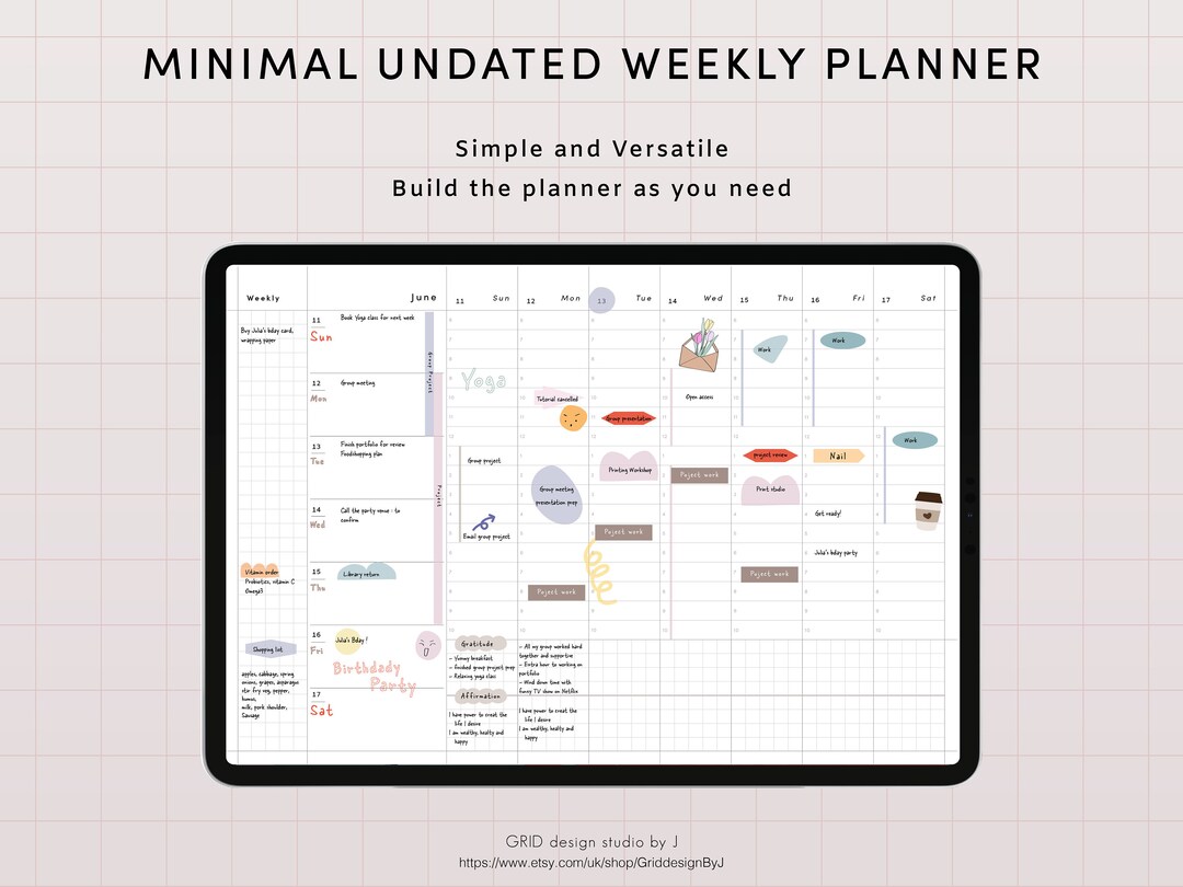 Minimal Undated Digital Weekly Schedule Planner for Goodnotes ...